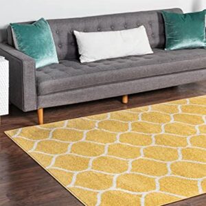 Rugs.com Lattice Frieze Collection Rug – 4' x 6' Yellow Medium Rug Perfect for Living Rooms, Large Dining Rooms, Open Floorplans