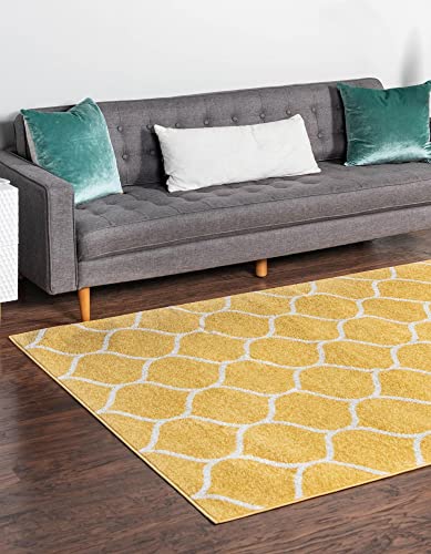 Rugs.com Lattice Frieze Collection Rug – 4' x 6' Yellow Medium Rug Perfect for Living Rooms, Large Dining Rooms, Open Floorplans