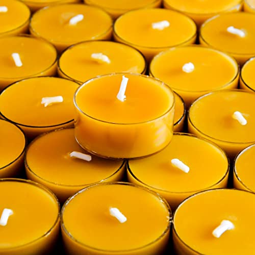 25PCS Pure Beeswax Tealight Candles, Natural Scent, Clear Cup