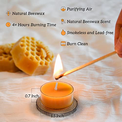 25PCS Pure Beeswax Tealight Candles, Natural Scent, Clear Cup