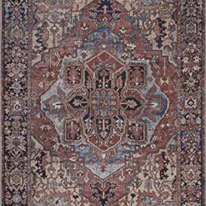 Neyland Machine Washable Living Room Area Rug - Oriental Traditional Persian Medallion Carpet - Vintage Bohemian Look - Dark Red, Burgundy, Blue - 9' x 12'