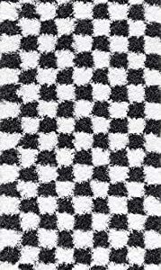 Hauteloom Atira Checkered Shag Area Rug - Checkboard Design - High Pile Fluffy Shaggy Touch - Square Tiles - Kids Room, Nursery, Living Room Shaggy Carpet - Black, White - 5'3" x 7'3"