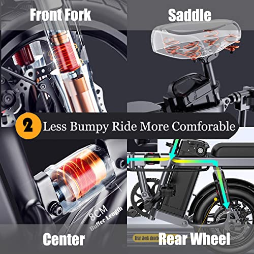 ENGWE T14 Folding Electric Bikes for Adults Teens 350W 19.2MPH 14" Fat Tire Mini Ebike Urban City Commuter Electric Bicycles 48V10AH Removable Lithium Battery with 4 Shock Absorptions Comfort Riding