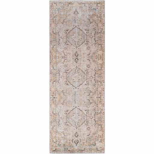 Kemer Collection Machine Washable Area Rug for Living Room Bedroom - Vintage Distressed Faded - Traditional Boho Bohemian Farmhouse Bordered Carpet - Pet Friendly - Brown, Beige, Cream - 8'10" x 12'