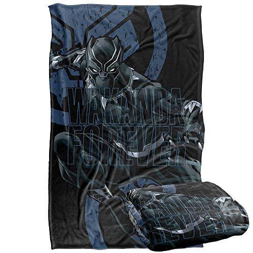 Marvel Black Panther Blanket, 36"x58", Wakanda Forever Blue, Silky Touch Super Soft Throw Blanket