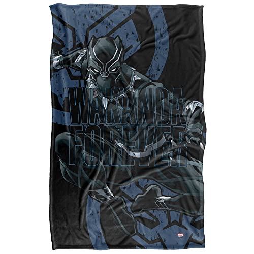 Marvel Black Panther Blanket, 36"x58", Wakanda Forever Blue, Silky Touch Super Soft Throw Blanket