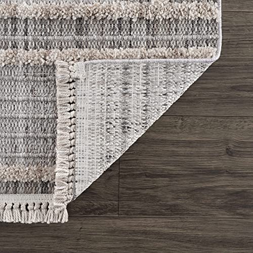 Amaga Moroccan Farmhouse Living Room Bedroom Area Rug - Soft Shaggy High Low Carpet - High Pile - Bohemian - Brown, Beige, Cream - 5'3" x 7'