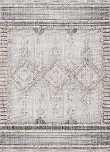 Amaga Moroccan Farmhouse Living Room Bedroom Area Rug - Soft Shaggy High Low Carpet - High Pile - Bohemian - Brown, Beige, Cream - 5'3" x 7'