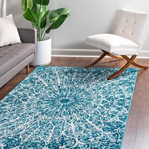 Rugs.com Monte Carlo Collection Rug – 6' x 9' Turquoise Medium Rug Perfect for Living Rooms, Large Dining Rooms, Open Floorplans