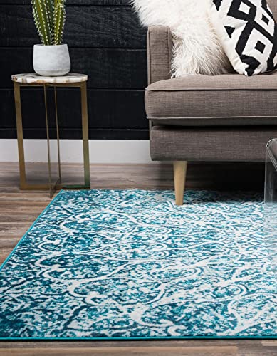 Rugs.com Monte Carlo Collection Rug – 6' x 9' Turquoise Medium Rug Perfect for Living Rooms, Large Dining Rooms, Open Floorplans