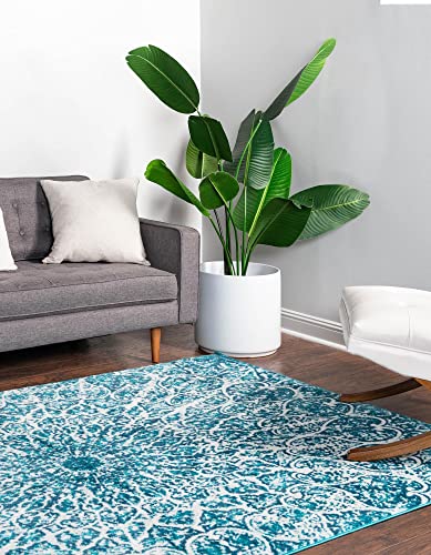 Rugs.com Monte Carlo Collection Rug – 6' x 9' Turquoise Medium Rug Perfect for Living Rooms, Large Dining Rooms, Open Floorplans