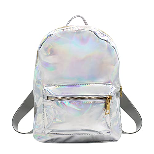 MOSSTYUS Holographic Backpack Hologram Laser Small Travel Casual Daypack Satchel Purse for Women,Silver