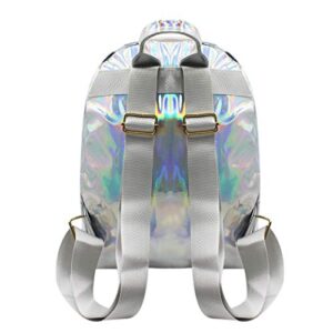 MOSSTYUS Holographic Backpack Hologram Laser Small Travel Casual Daypack Satchel Purse for Women,Silver