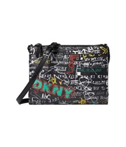 dkny bryant park top zip crossbody black graffiti one size