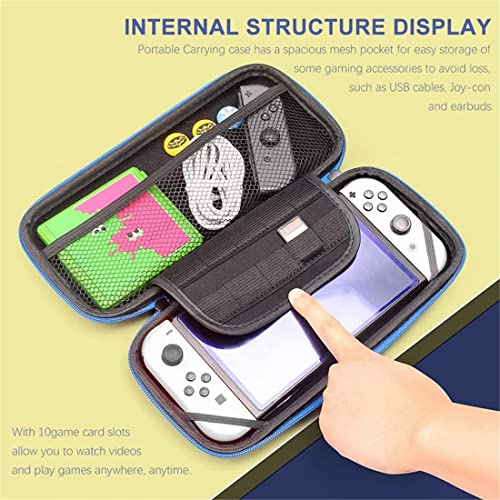 ELIATER Carrying Case Compatible with Switch OLED Model 2021, Accessories Bundle with Screen Protector, Clear Cover for Switch-Pro Controller, Silicone Skin for Joy-Con and 4 Thumb Grip Caps(Blue)