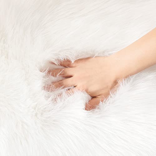 Rainlin Ultra Soft Fluffy Sheepskin Faux Fur Area Rugs for Bedroom Living Room White Fuzzy Washable Home Decor Carpets Plush Shag Closet Rugs,2x6 Feet