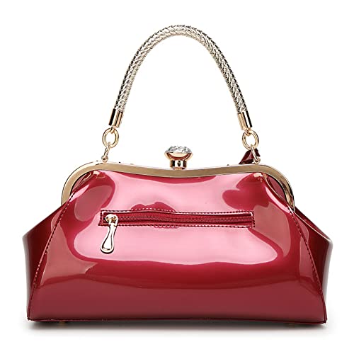 ROUROU Glossy Patent Leather Handbag for Women Top Handle Tote Bag Evening Shoulder Bag Wedding Satchel Retro Purse