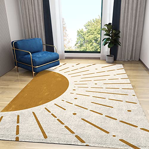 Boho Sun Area Rug 5x8 Feet Horizontal Sunset Modern Abstract Non-Slip Soft Rainbow Accent Large Rugs Mid Century Geometric Floor Carpet for Living Room