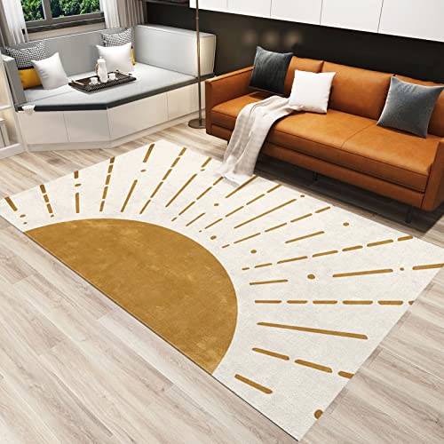 Boho Sun Area Rug 5x8 Feet Horizontal Sunset Modern Abstract Non-Slip Soft Rainbow Accent Large Rugs Mid Century Geometric Floor Carpet for Living Room