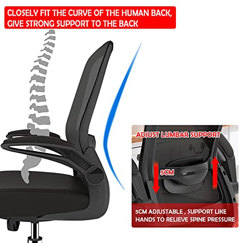 Office Chair, Ergonomic Desk Chair with Adjustable Lumbar Support, High Back Mesh Computer Chair with Flip-up Armrests-BIFMA Passed Task Chairs, Executive Chair for Home Office