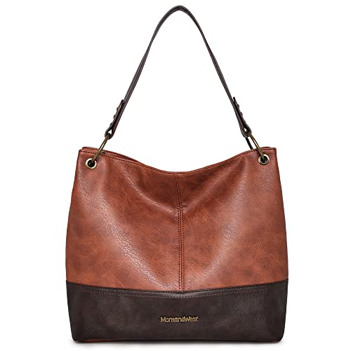 Montana West Large Hobo Bag Leather Purses and Handbags for Women Top Handle Shoulder Satchel Handbags Fashion Ladies Designer Handbags with Pockets Zipper Leather Tote Purse for Women MWC-047BR