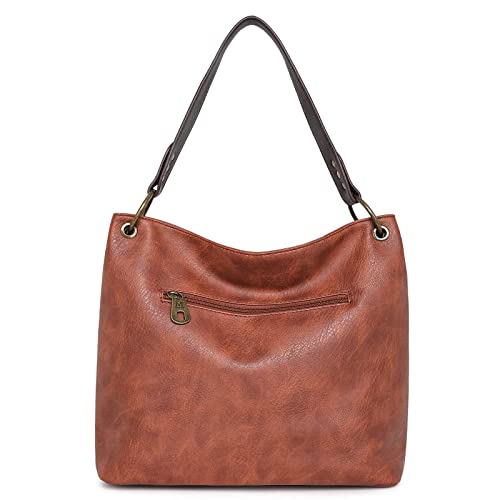 Montana West Large Hobo Bag Leather Purses and Handbags for Women Top Handle Shoulder Satchel Handbags Fashion Ladies Designer Handbags with Pockets Zipper Leather Tote Purse for Women MWC-047BR