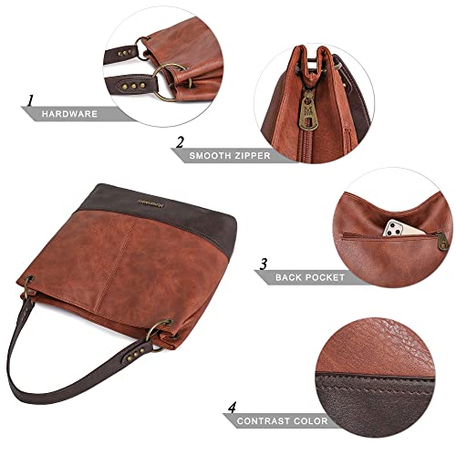 Montana West Large Hobo Bag Leather Purses and Handbags for Women Top Handle Shoulder Satchel Handbags Fashion Ladies Designer Handbags with Pockets Zipper Leather Tote Purse for Women MWC-047BR