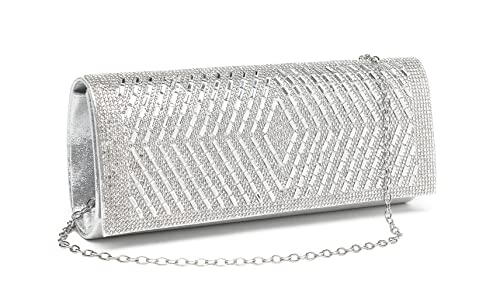 Dreubea Women's Sparkling Evening Purse Envelop Shoulder Bag Clutch for Wedding Party Prom Silver