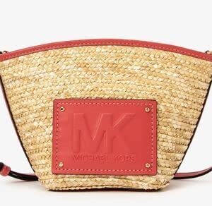 Michael Kors Kimber Small 2 in 1 Zip Tote Messenger Clear PVC and Natural Straw (Coral Reef)