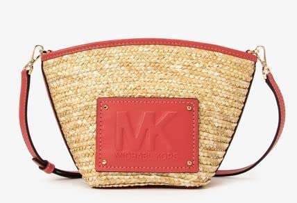 Michael Kors Kimber Small 2 in 1 Zip Tote Messenger Clear PVC and Natural Straw (Coral Reef)