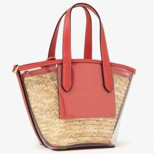 Michael Kors Kimber Small 2 in 1 Zip Tote Messenger Clear PVC and Natural Straw (Coral Reef)