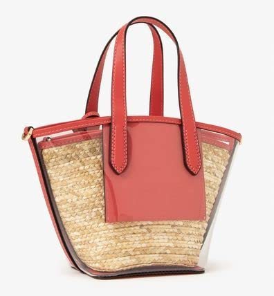 Michael Kors Kimber Small 2 in 1 Zip Tote Messenger Clear PVC and Natural Straw (Coral Reef)