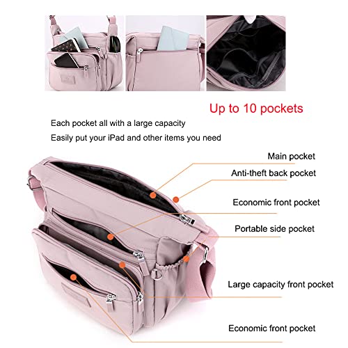 Crossbody Bag for Women Nylon Shoulder Bag Waterproof Lightweight Messenger Purses Multi Pocket Travel Handbag