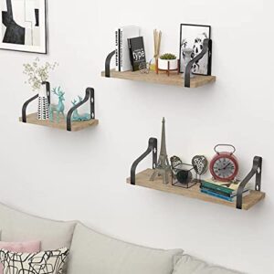 Floating Shelves Wall Mounted Rustic Wood Wall Shelves Set of 3 for Bedroom Living Room Bathroom Kitchen