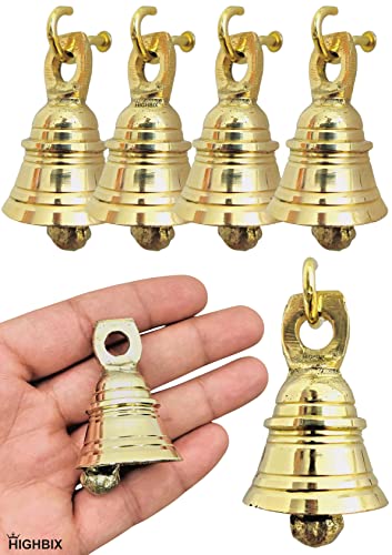 HIGHBIX Solid Brass Jingle Bells Set of 6 Hanging Harmony Festive Décor Handmade Brass Bells with Hooks