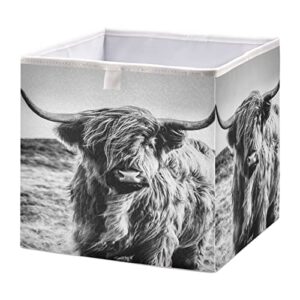 wellday storage basket highland cow foldable 11 x 11 x 11 in cube storage bin home decor organizer storage baskets box for toys, books, shelves, closet, laundry, nursery