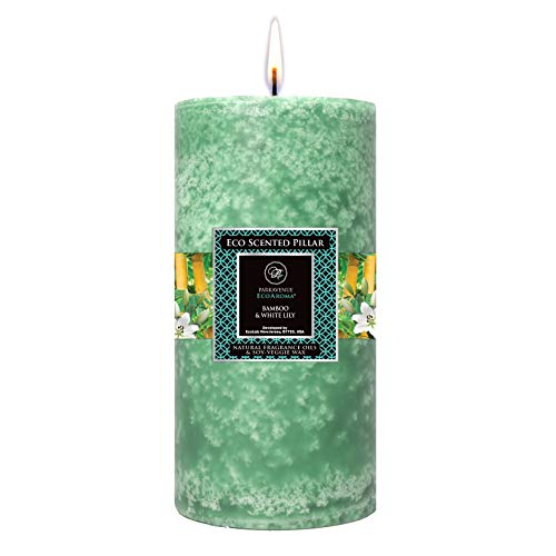 CocoSoy Scented Pillar Candles EcoAroma Natural Flower & Plant Fragrance Oils Aromatherapy & Home Scented , Organic Eco Wax 3' D x 6 " H Beautiful Marble Bamboo & Lily