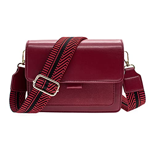 Women Mini Purse Crossbody Shoulder-Bag - Small Square Bag Leather Handbag Guitar Strap Purse for Women(Red)