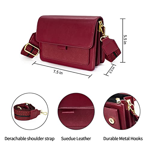 Women Mini Purse Crossbody Shoulder-Bag - Small Square Bag Leather Handbag Guitar Strap Purse for Women(Red)