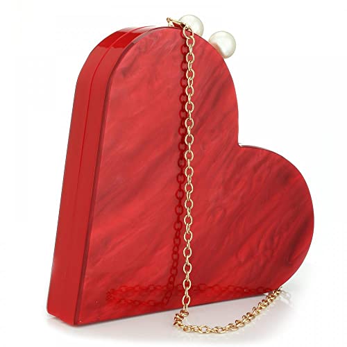 Simcat Women Heart Shape Clutch Purse Velvet Shoulder Bag Evening Handbags (Red)