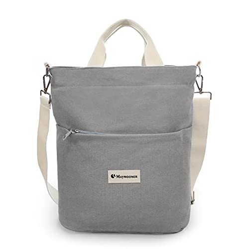 Canvas Tote Bag with Zipper and Pocket, Casual Shoulder Work Bag for Women Crossbody Handbags School Planner Hobo Bag Grey