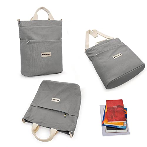 Canvas Tote Bag with Zipper and Pocket, Casual Shoulder Work Bag for Women Crossbody Handbags School Planner Hobo Bag Grey