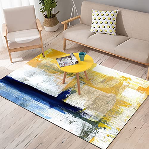 Blue Yellow Modern Abstract Area Rugs for Livingroom Bedroom Contemporary Arti Colorful Rugs Under Office Coffee Table Soft Velvet Floorcovers Carpets Non-Sheading Diningroom Rugs 7x9ft