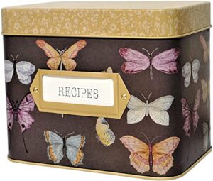 sensory4u fernweh4u tin recipe box butterfly print – includes 100 4x6 cards, 12 dividers – beautiful decorative butterflies decorative tin box gift set