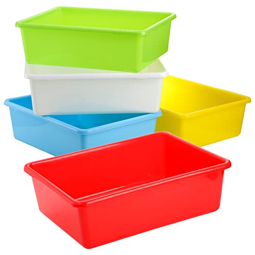 WUWEOT 5 Pack Large Storage Bins, 15" x 11.5" Plastic Stackable Classroom Organizer, Multipurpose Toy Basket for Classroom, Nursery, Playrooms and Home Organization