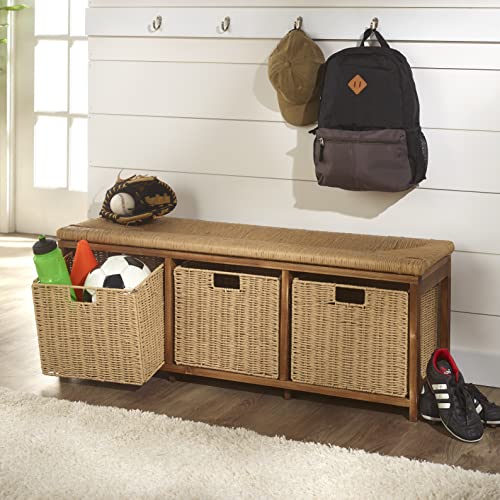 Badger Basket Woven Top and Baskets-Brown Kid's Storage Bench