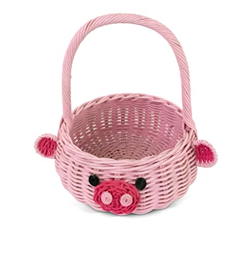 G6 COLLECTION Hand Woven Pig Rattan Basket Decorative Home Decor Bin Organizer Storage Cute Handmade Handcrafted Gift Art Decoration Wicker (Piggy Easter Basket)