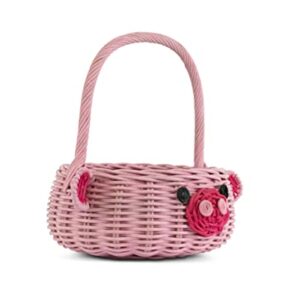 G6 COLLECTION Hand Woven Pig Rattan Basket Decorative Home Decor Bin Organizer Storage Cute Handmade Handcrafted Gift Art Decoration Wicker (Piggy Easter Basket)