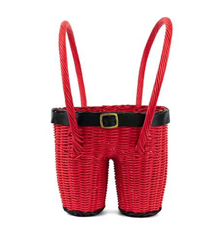 G6 COLLECTION Hand Woven Santa Pants Rattan Easter Basket Christmas Storage Decorative Bin Shelf Organizer Cute Nursery Home Decor Handmade Handcrafted Gift Decoration Santa Shorts Wicker