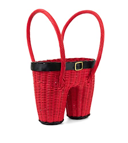 G6 COLLECTION Hand Woven Santa Pants Rattan Easter Basket Christmas Storage Decorative Bin Shelf Organizer Cute Nursery Home Decor Handmade Handcrafted Gift Decoration Santa Shorts Wicker